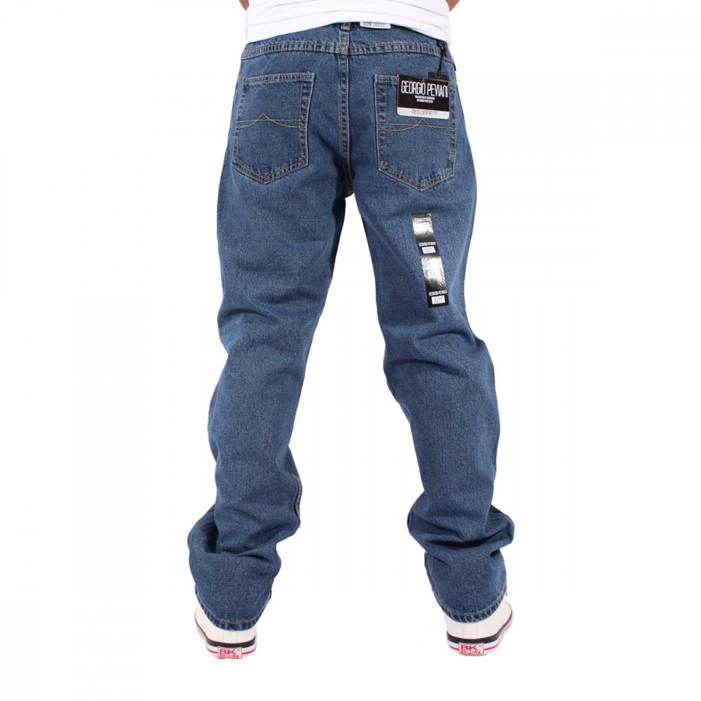 Georgio Peviani Men's Stone Wash Blue Comfort Fit Denim Jeans