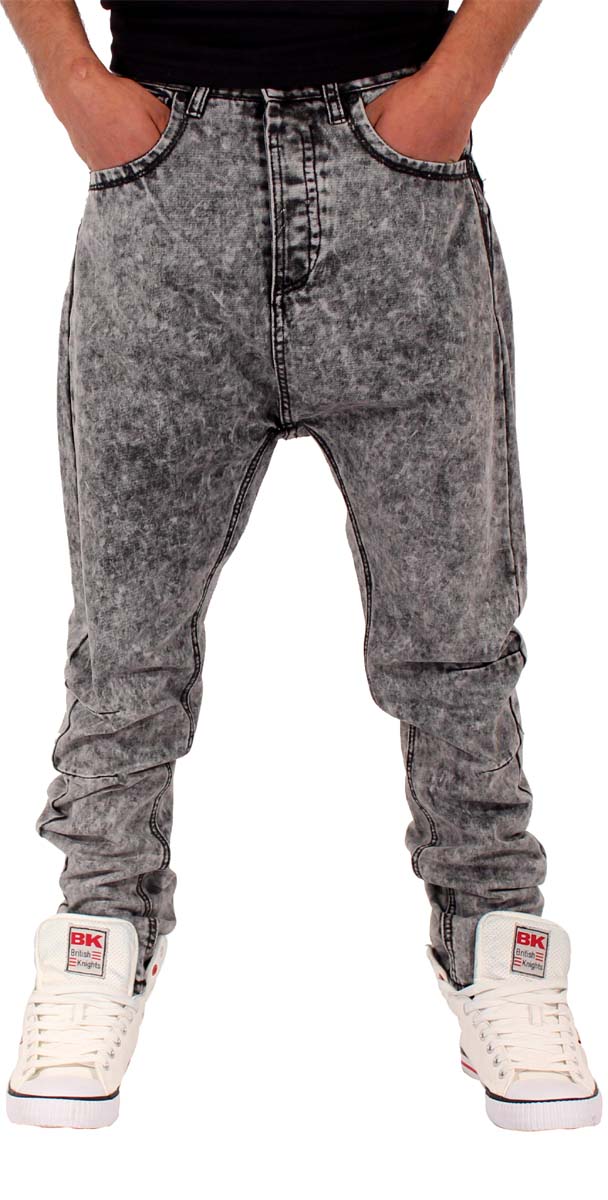 Nappy Boy Men's Drop Crotch Acid Wash Tapered Jeans