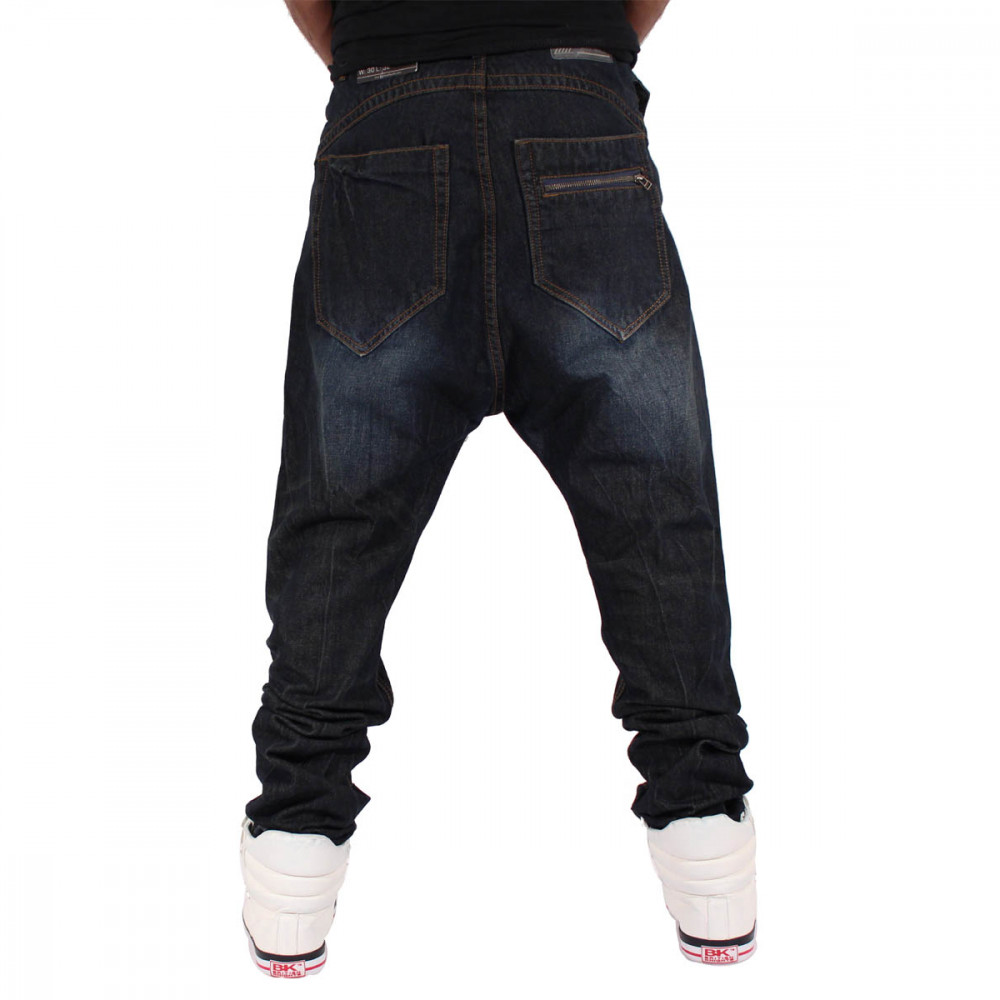 Nappy Boy Men's Drop Crotch Vintage Wash Blue Tapered Jeans