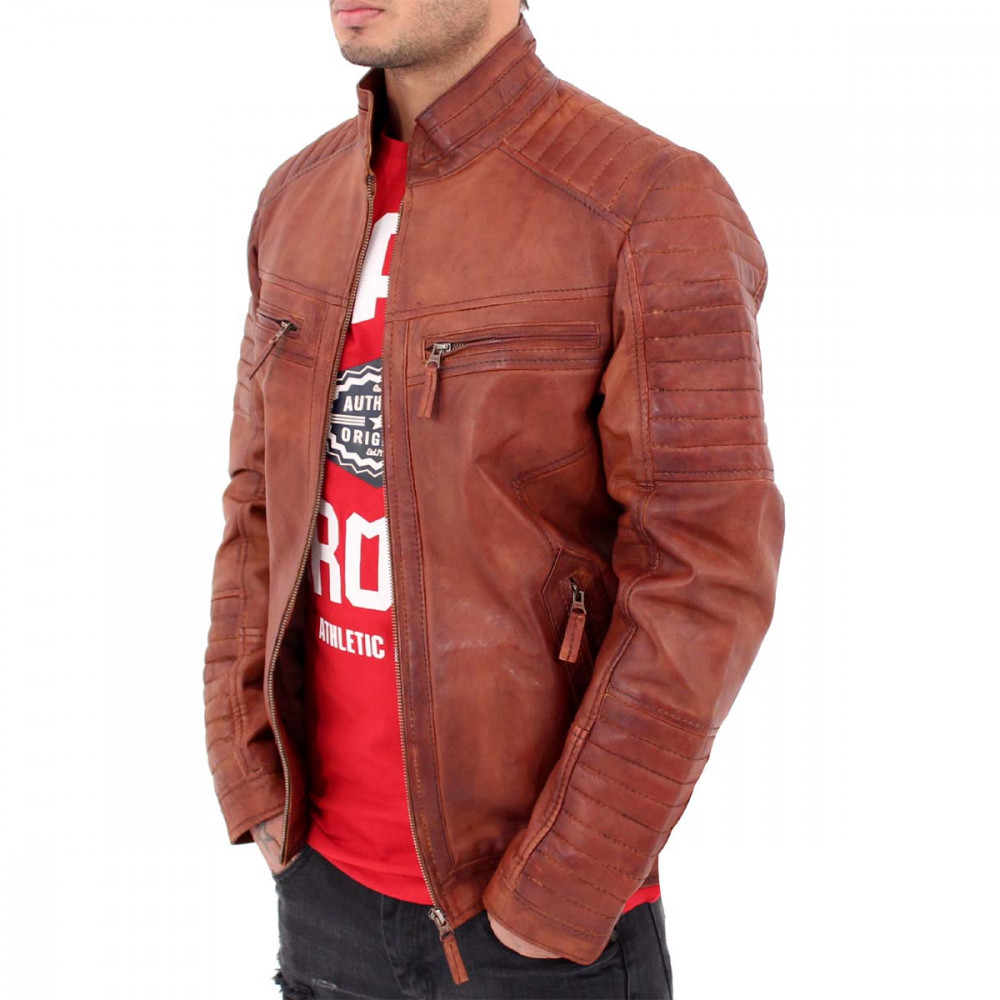 Aviatrix Wilder Zip Quilted Bomber Biker Leather Jacket