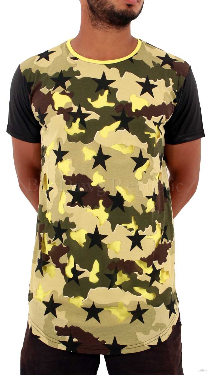Time Is Money Men's Light Yellow Army Camouflage Long Tee Shirts