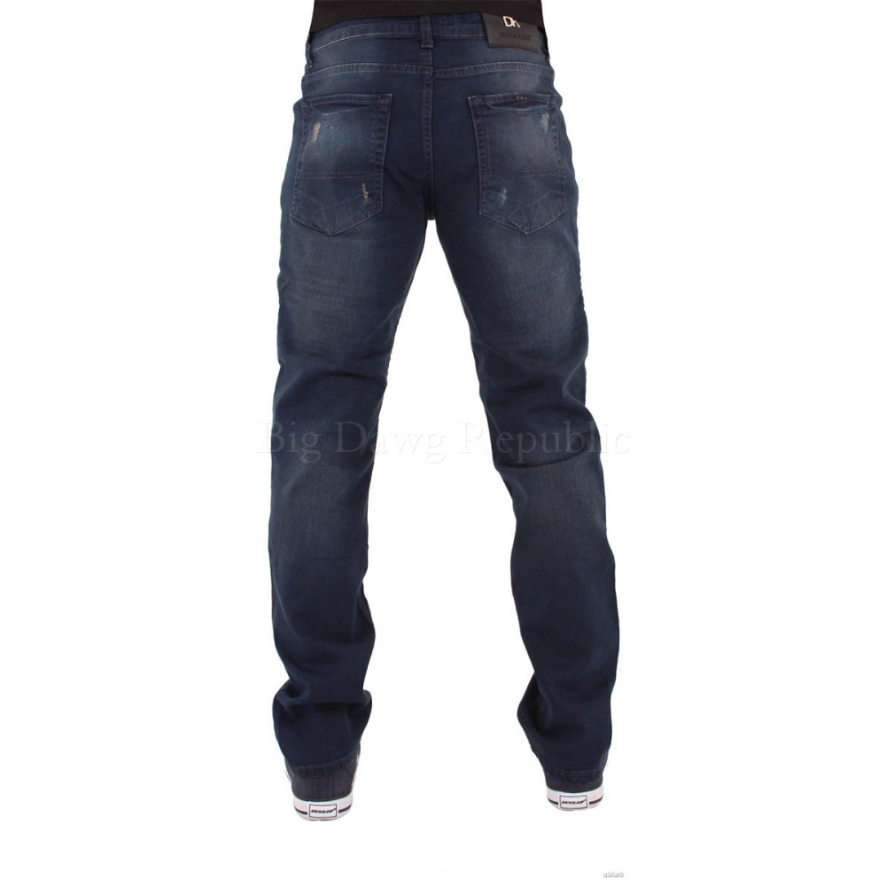 Denim King Men's Dark Wash Blue Frayed Jeans