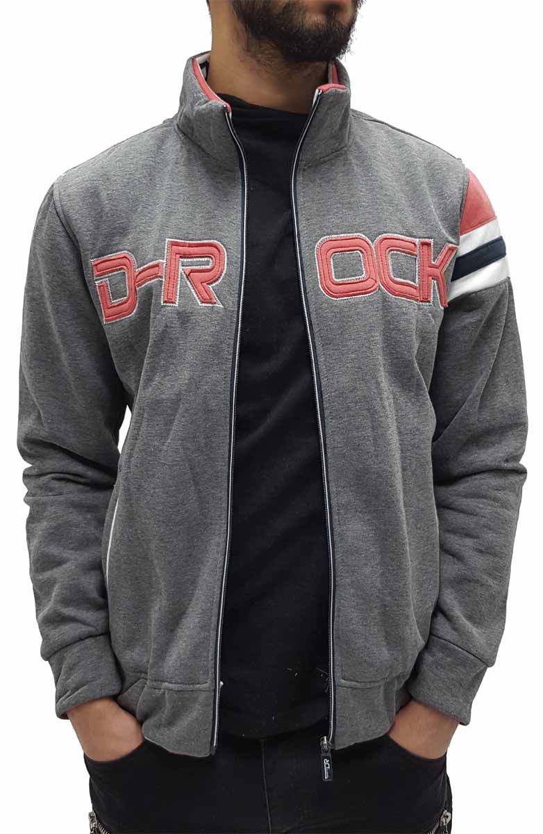 D-Rock Men's Rick Applique Grey Fleece Zip Up Jacket