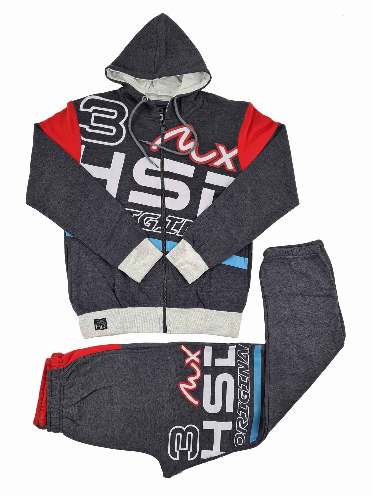 360 Degrees Men's Navy Jayden Graphic Print Cotton Zip Up Tracksuit