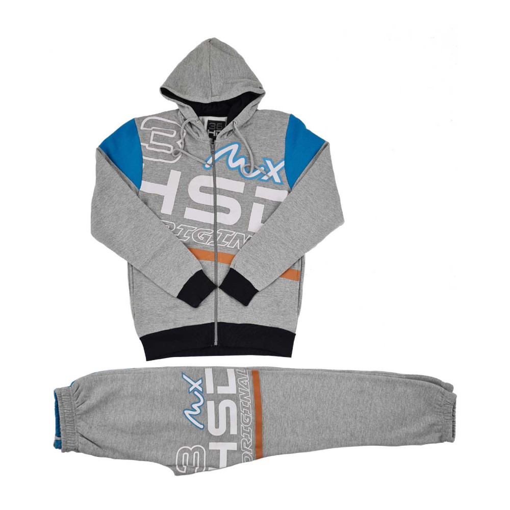 360 Degrees Men's Grey Jayden Graphic Print Cotton Zip Up Tracksuit