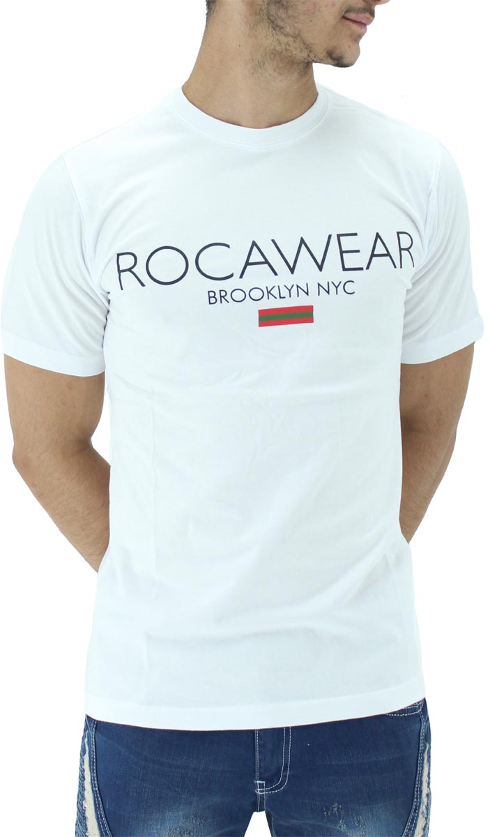 Rocawear Men's White Printed Brooklyn NYC Short Sleeve Cotton T-Shirt