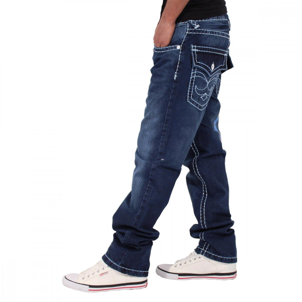 Peviani Men's Dark Wash Blue Thick Ricky Stitch Lawrence Denim Jeans