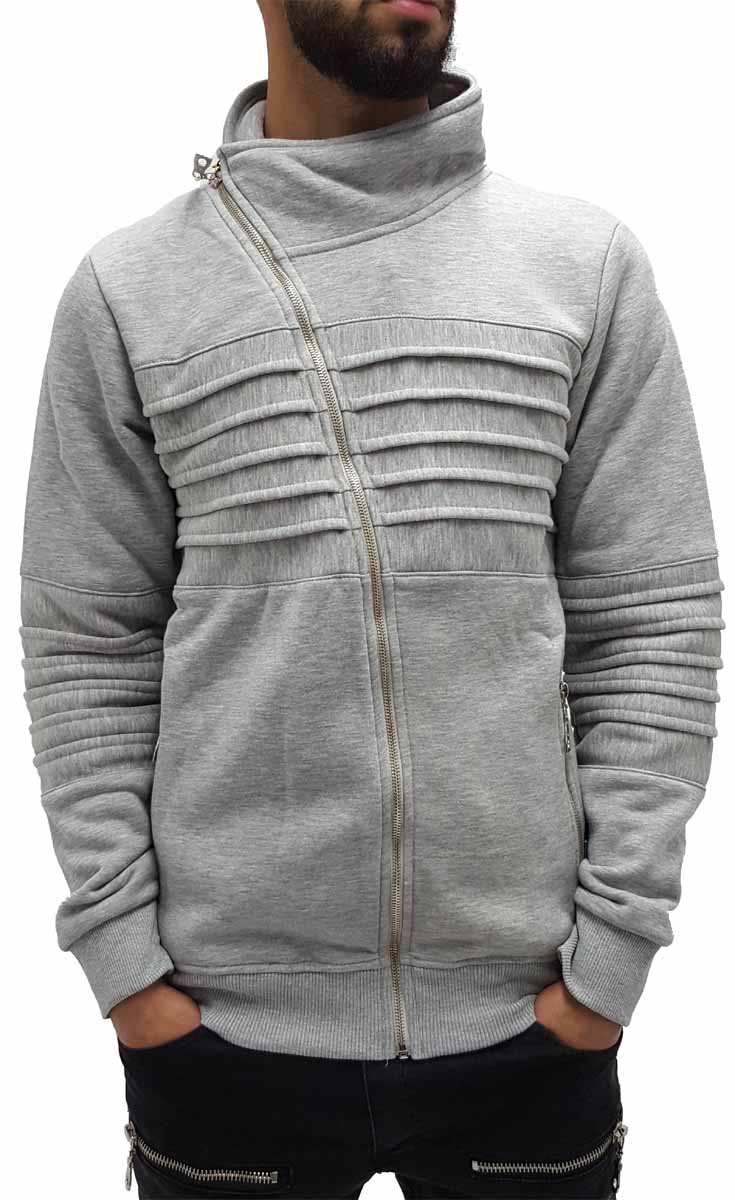 Time Is Money Men's Grey Turtle Neck Zip Up Jacket