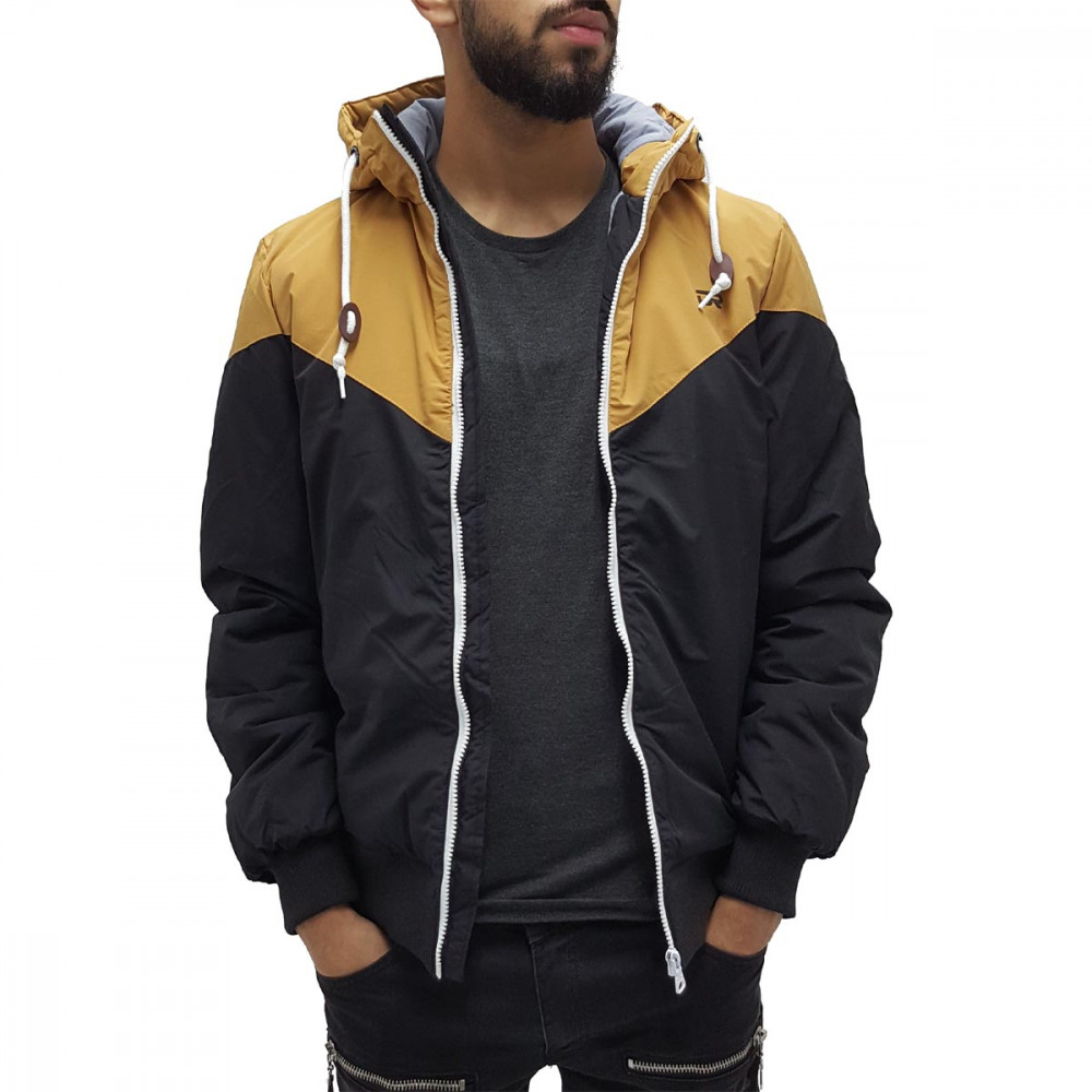 D-Rock Men's Black Tan Padded Winter Hooded Jacket