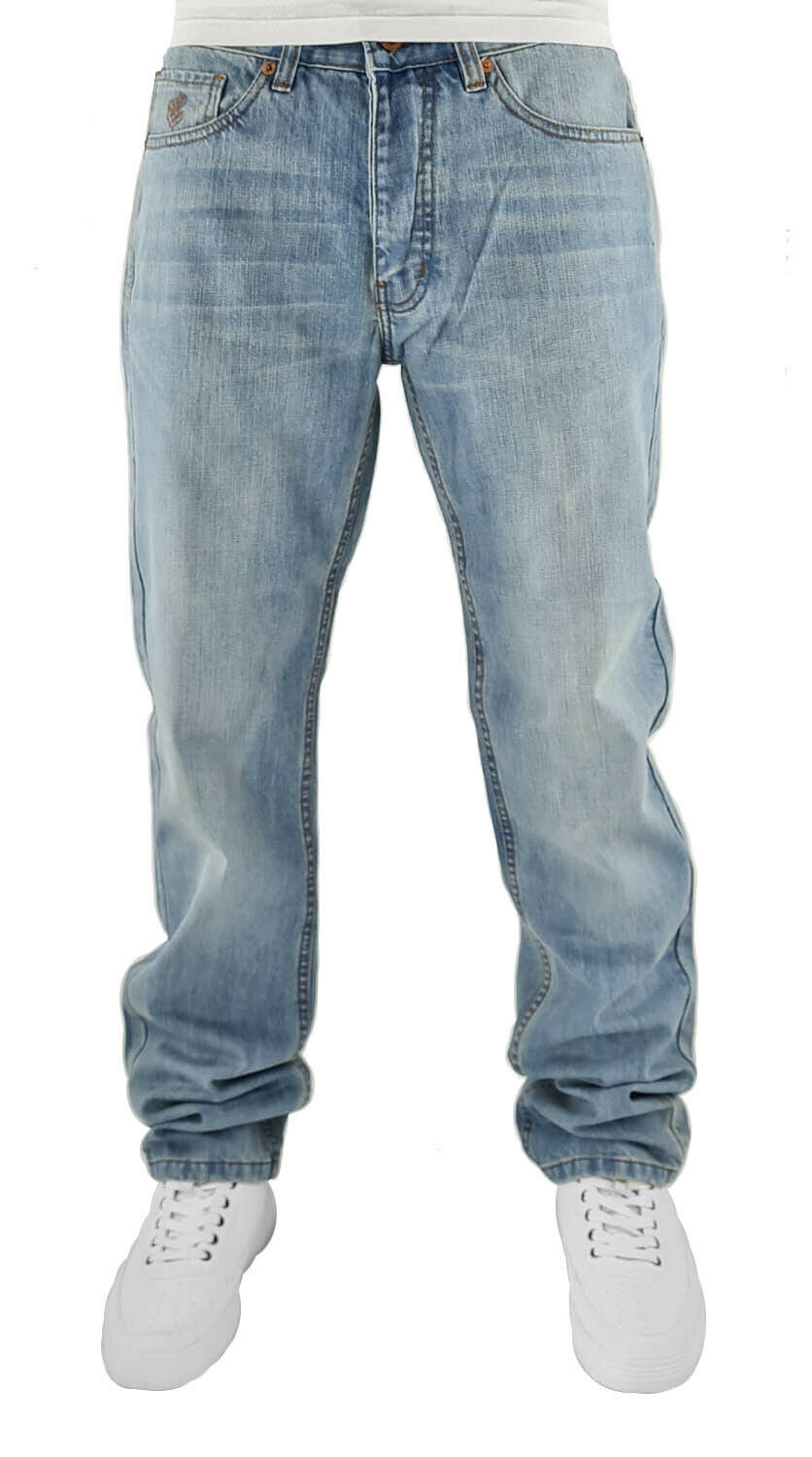Rocawear Men's ROC-55 Stonewash Blue Double R Loose Fit Denim Jeans