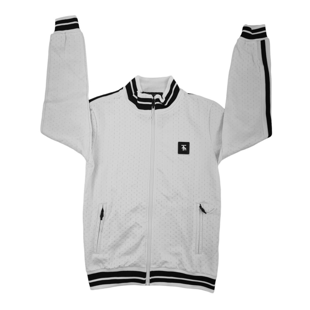 Time Is Money Men's Urban Designer White Striped Hoodless Tracksuit