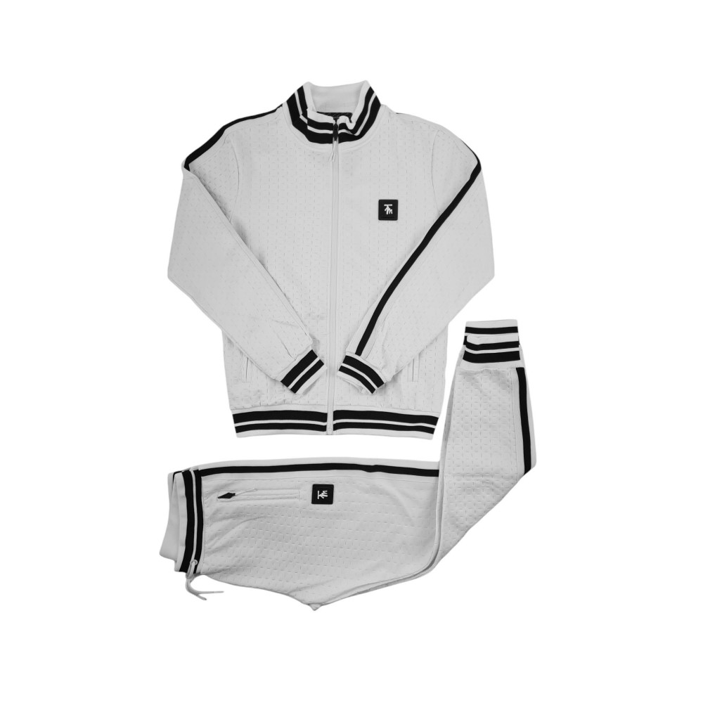 Time Is Money Men's Urban Designer White Striped Hoodless Tracksuit