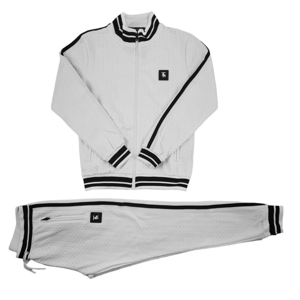 Time Is Money Men's Urban Designer White Striped Hoodless Tracksuit