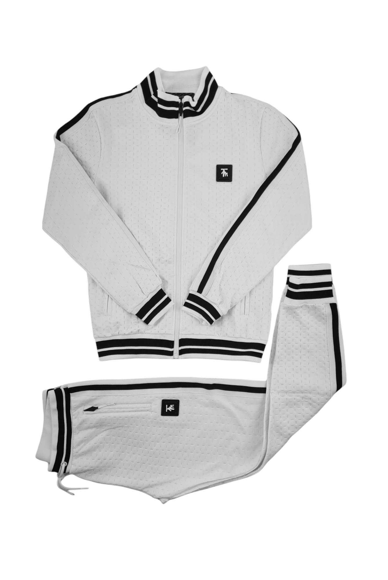 Time Is Money Men's Urban Designer White Striped Hoodless Tracksuit