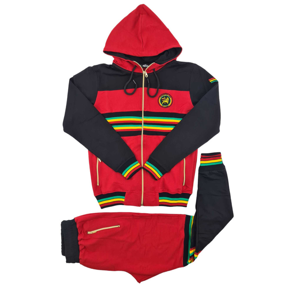Time Is Money Men's Urban Rasta Lion One Love Red Tracksuit